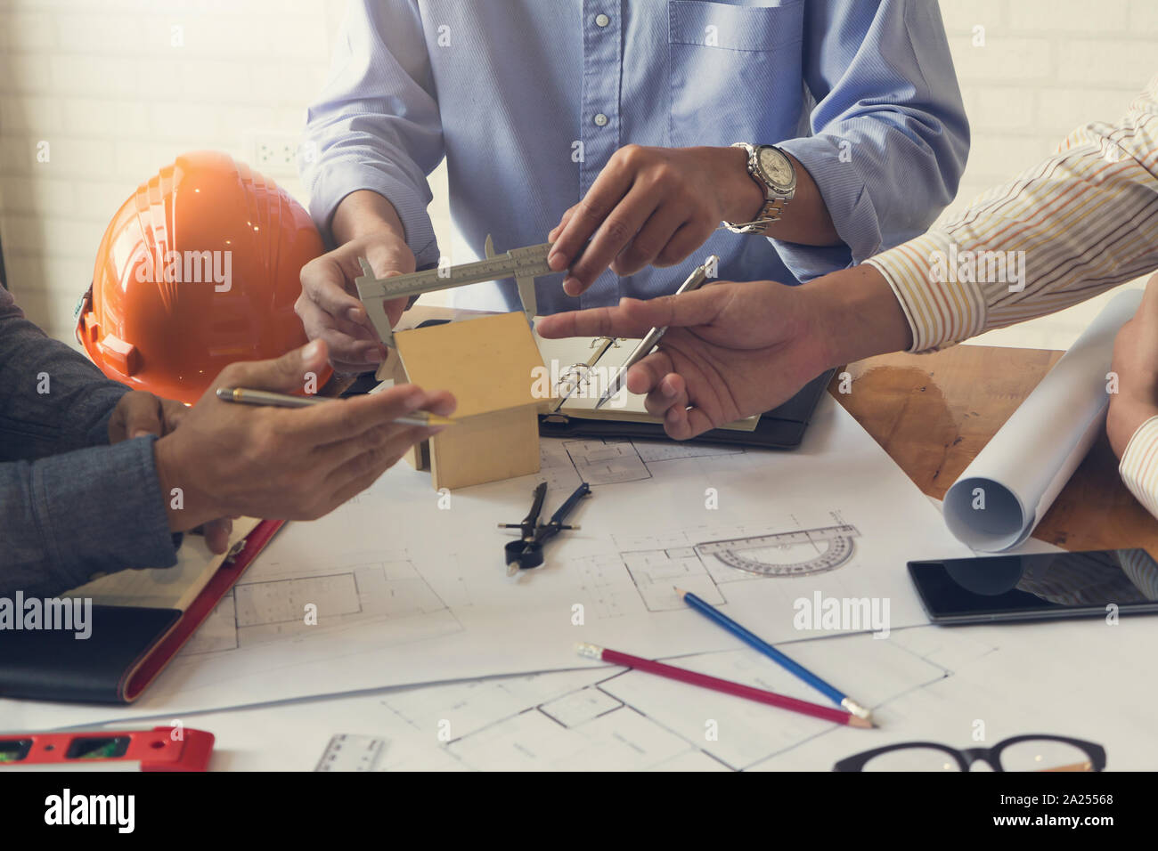 Engineer and Architect concept, Engineer Architects office team working ...