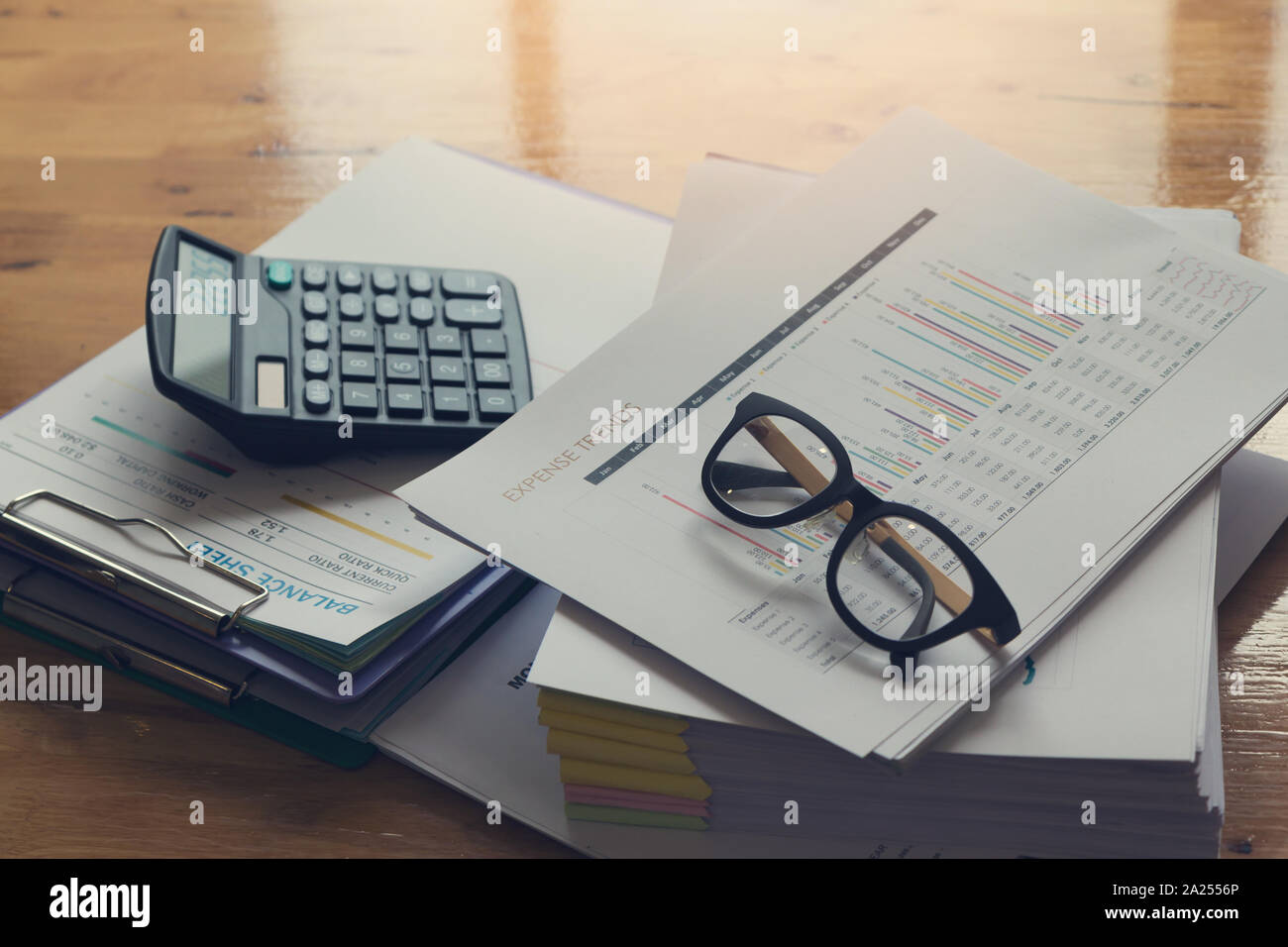 Business and finance concept of office working, Close up calculator and ...