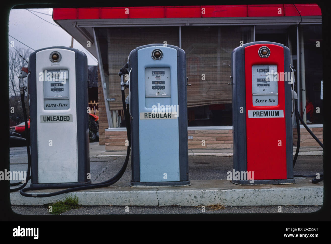 Phillips 66 gas pumps, Route 60, Columbus, Wisconsin Stock Photo - Alamy