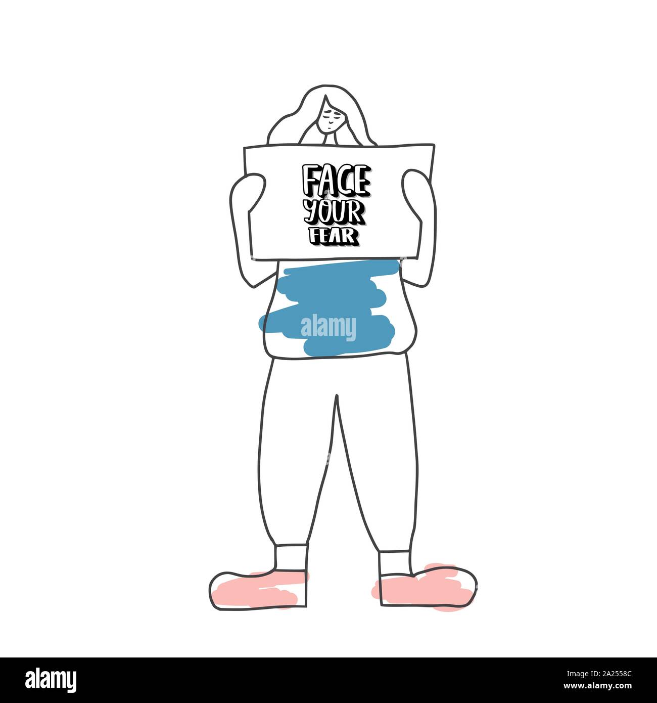 Face your fear banner. Young person holding placards with message. Girl ...