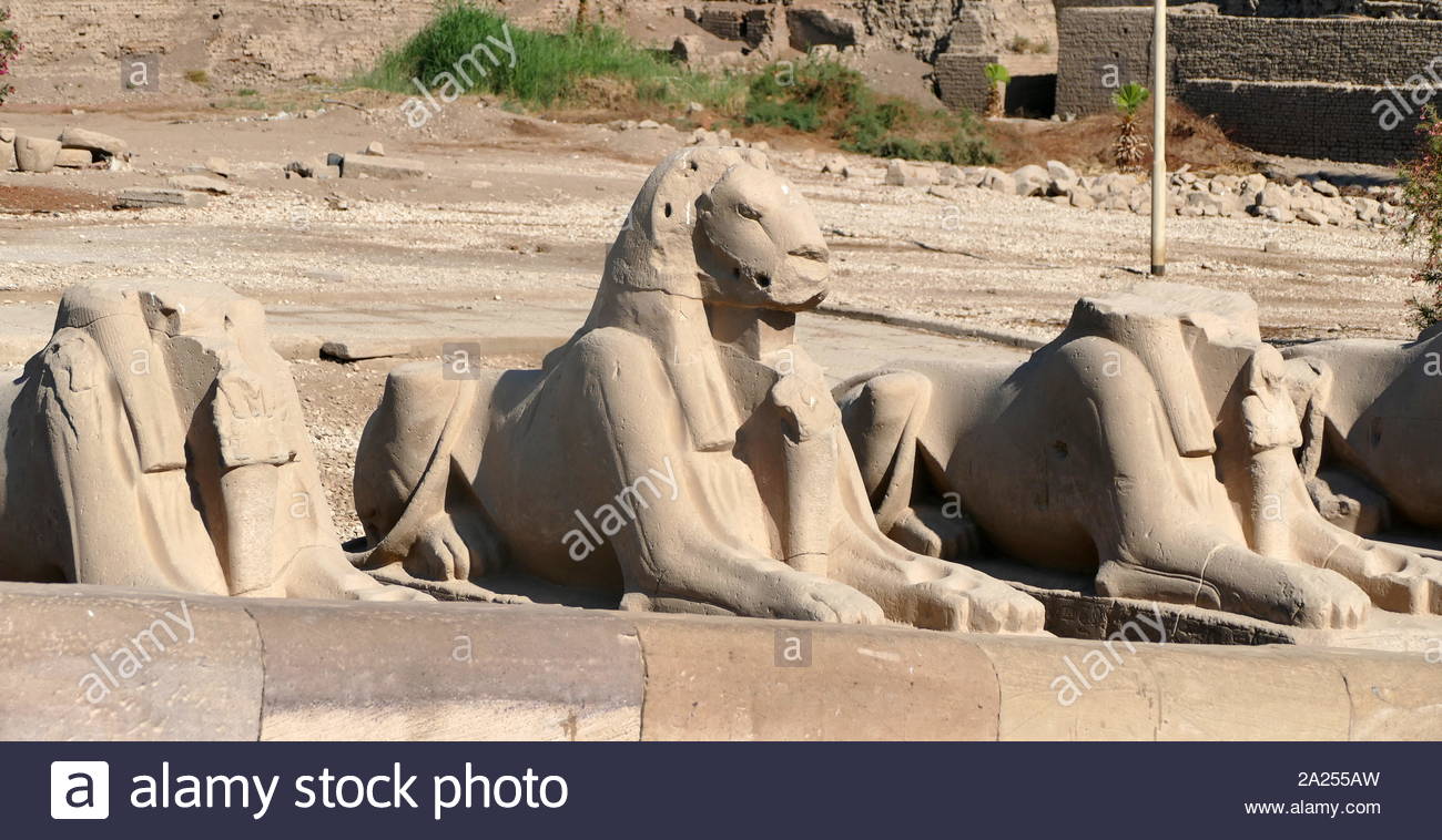 Ram headed statues at the Karnak Temple Complex, in Luxor, Egypt ...