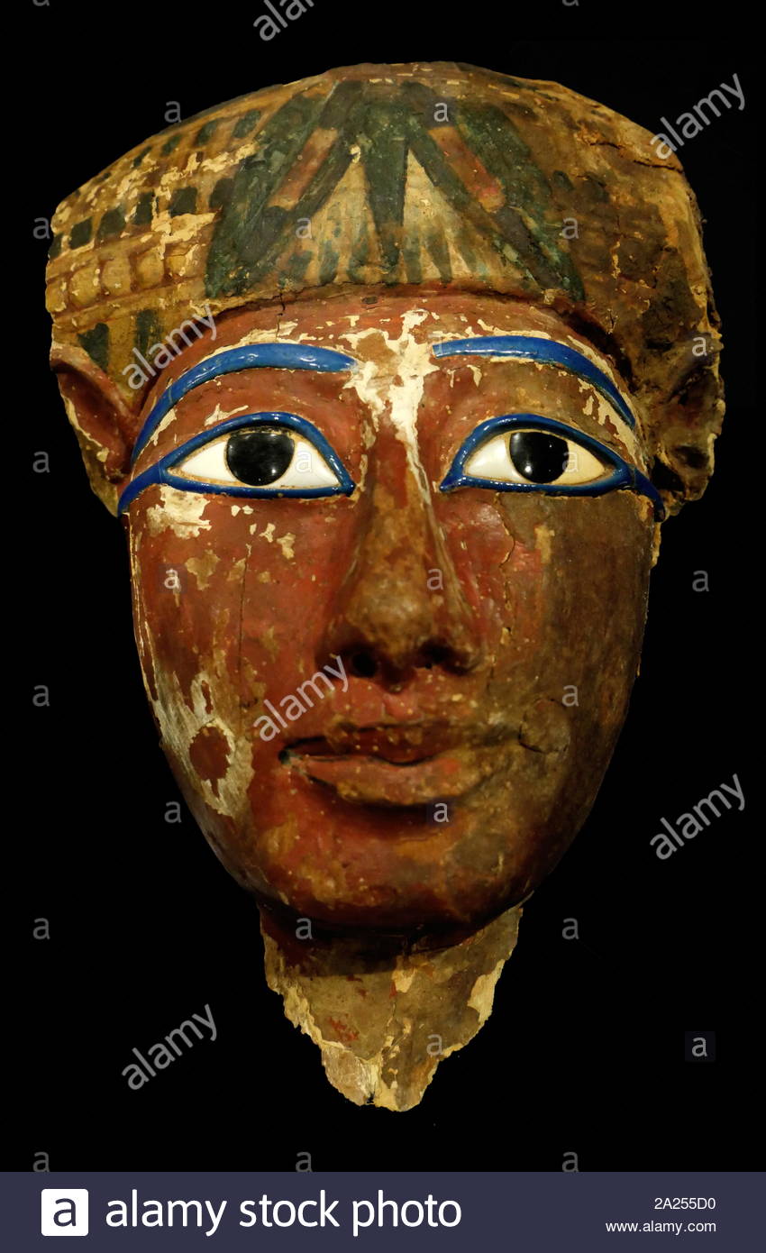 Mummy mask from an Egyptian burial chamber; Luxor Museum, Luxor, Egypt ...