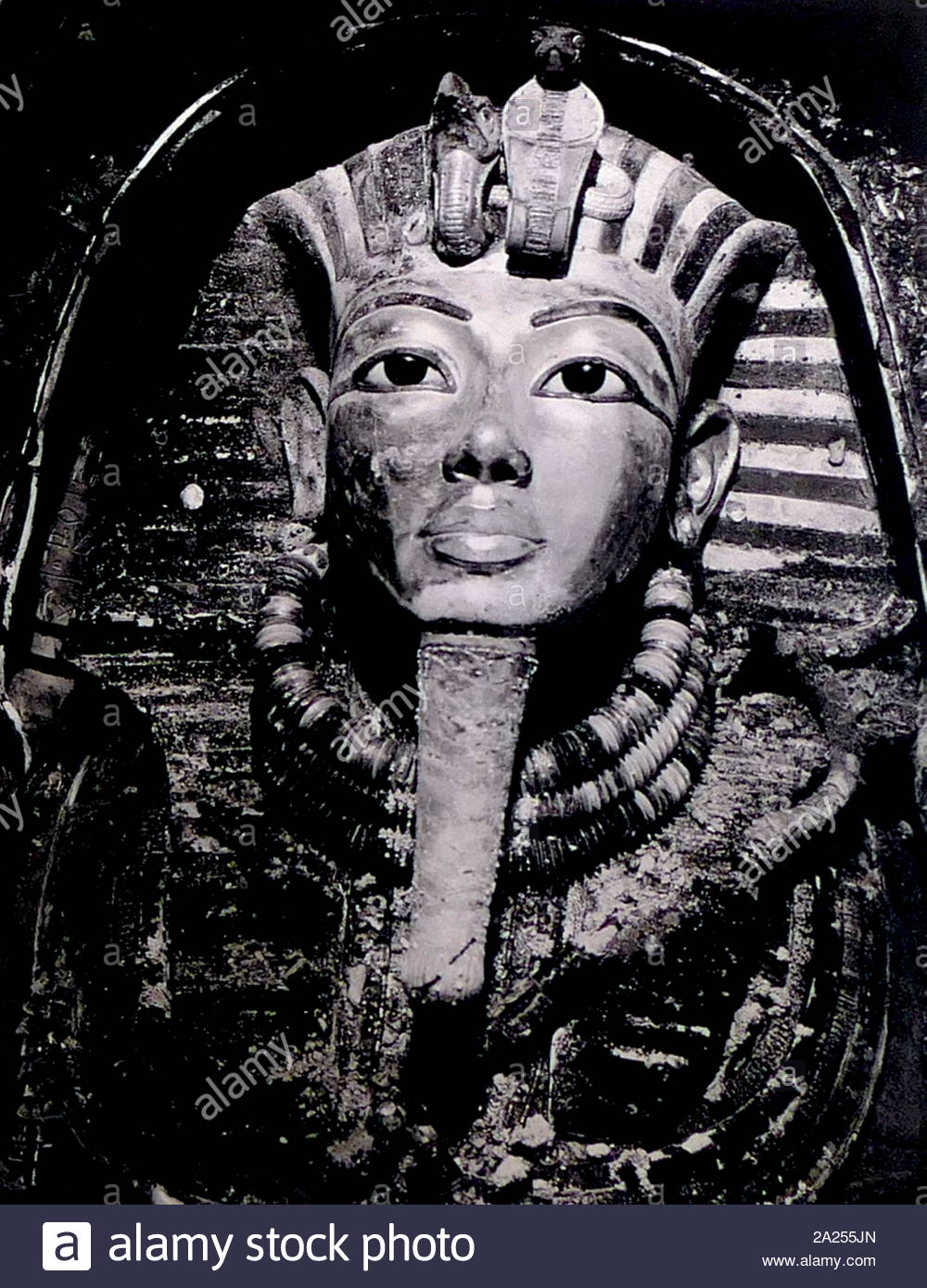 Gold death mask from the treasures photographed in the tomb of the ...