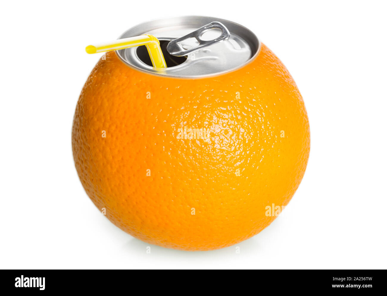 Orange can juice with straw, concept Stock Photo - Alamy