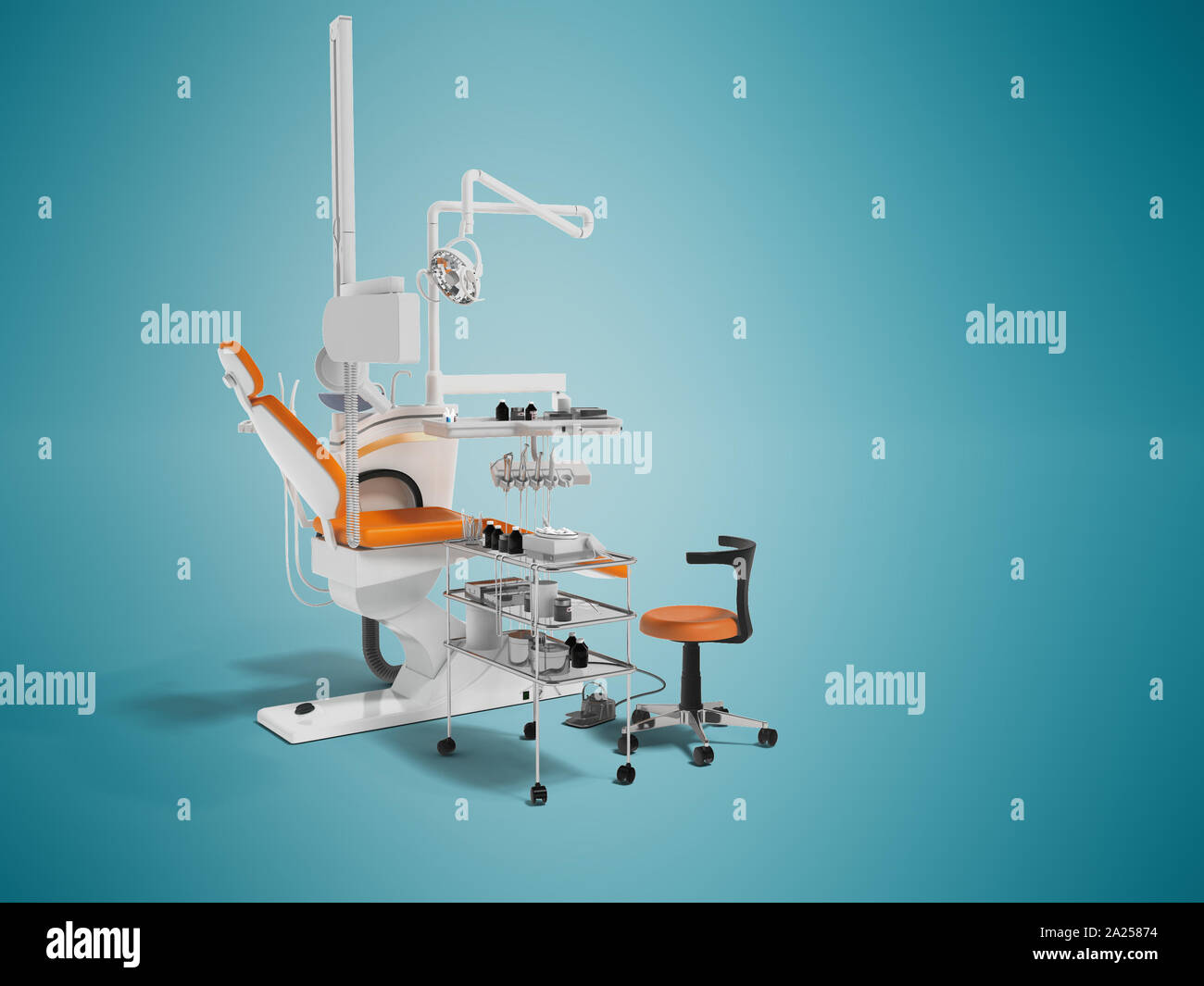Modern dental chair with lighting with tools for drilling white with ...