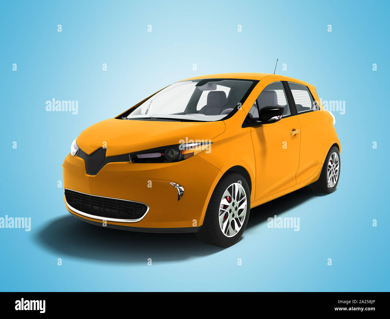 Modern sports electric car hatchback orange for family 3D render on ...