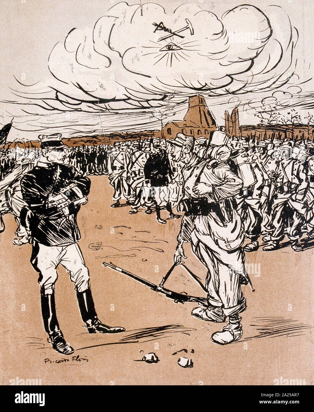 cartoon by Ricardo Florres, depicting pious French military officer ...