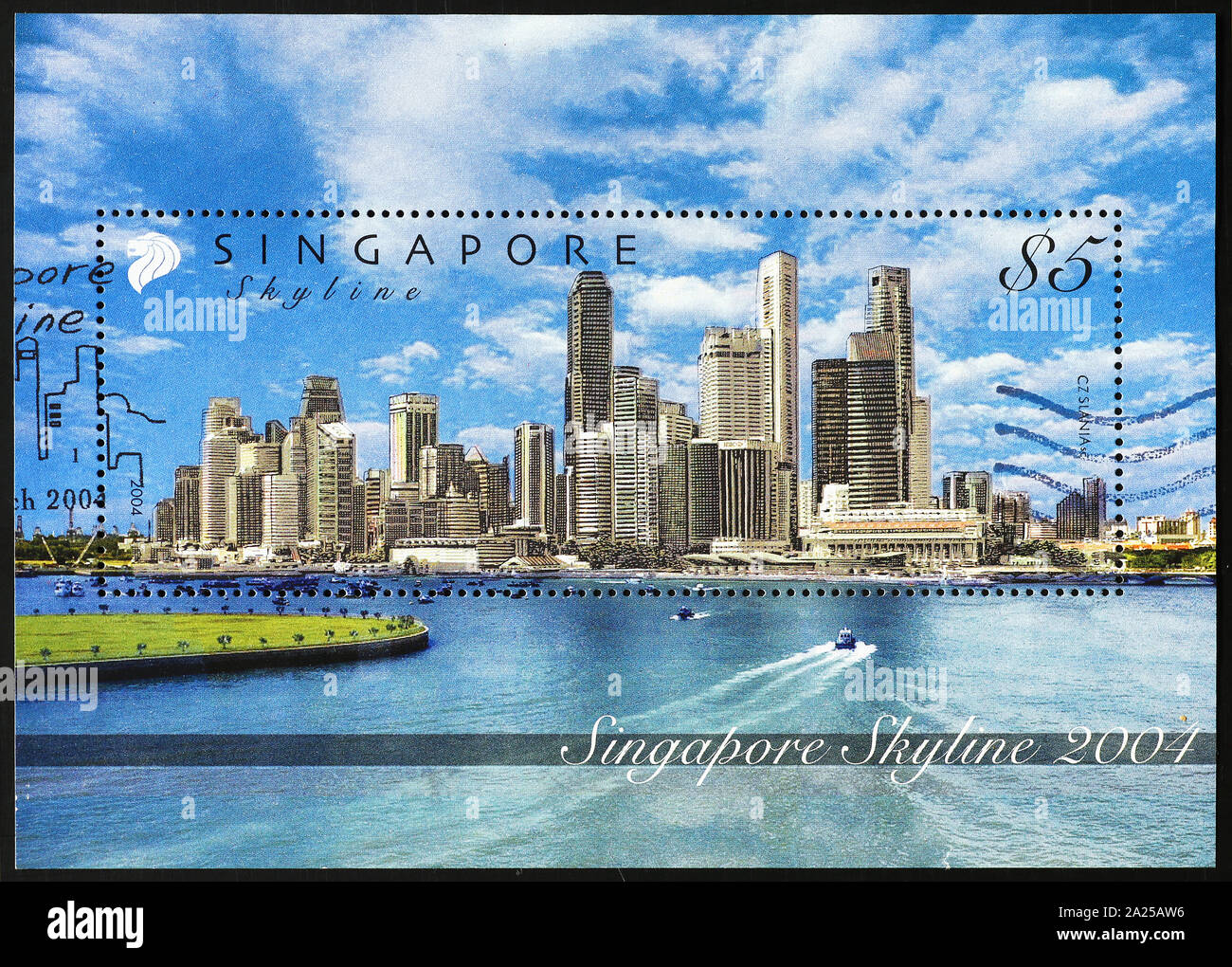 Singapore skyline on beautiful postage stamp Stock Photo - Alamy