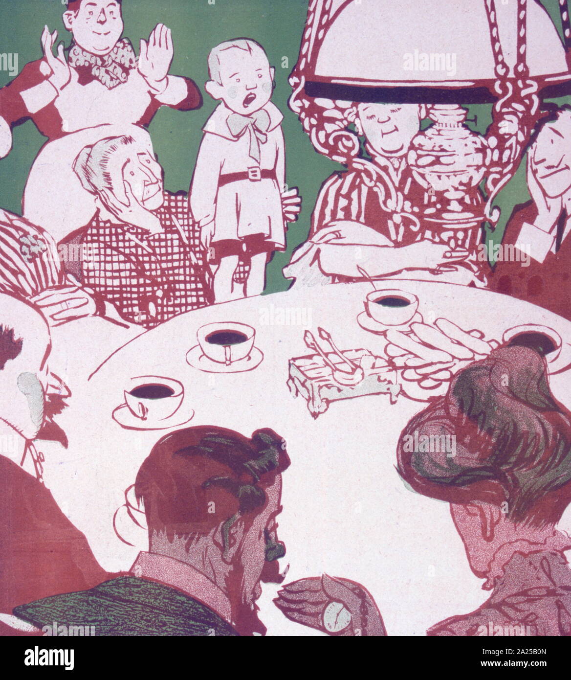 French illustration showing, five year old child reciting fables, in a ...