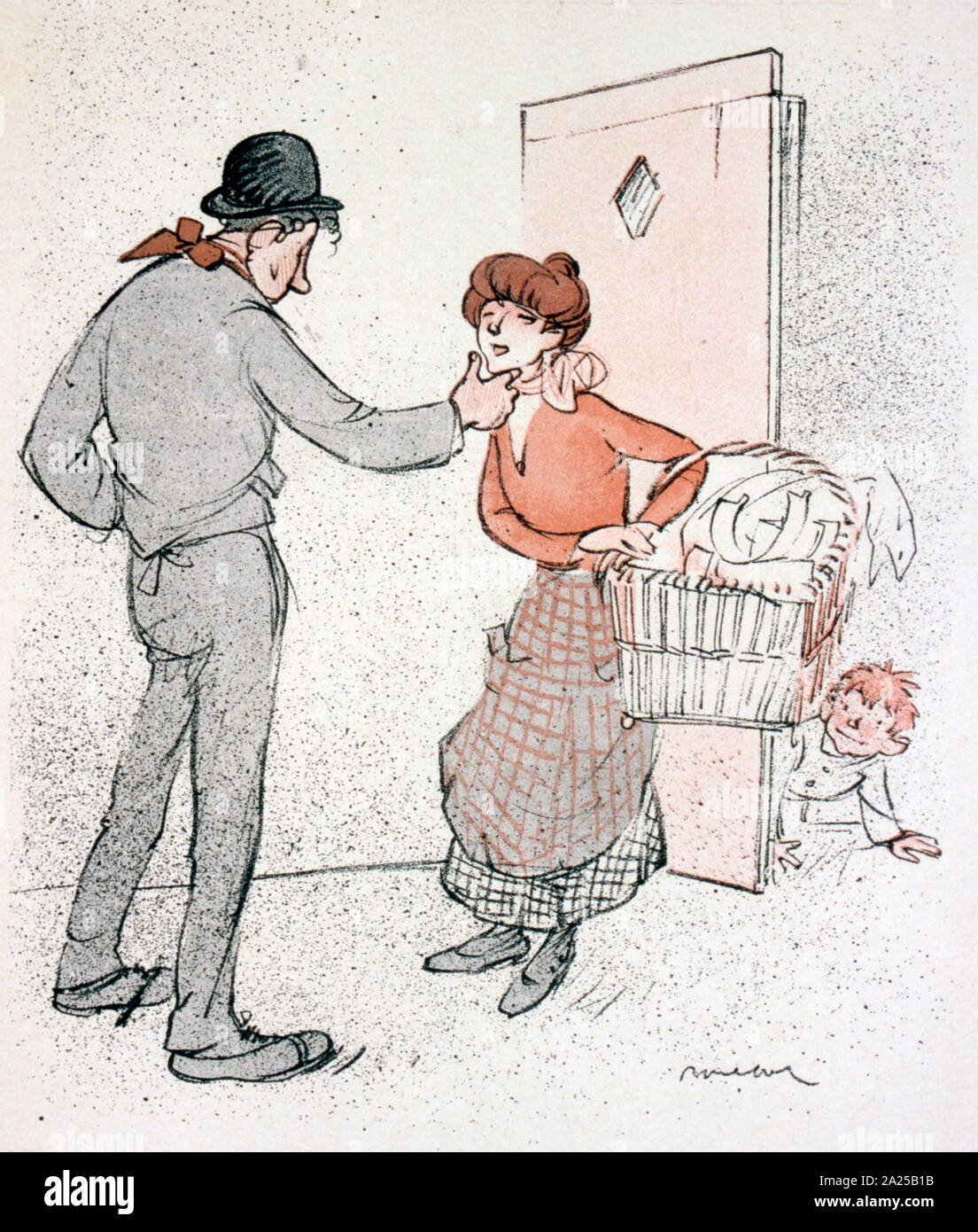 French satirical illustration, 1906, showing, a man and a flirtatious ...