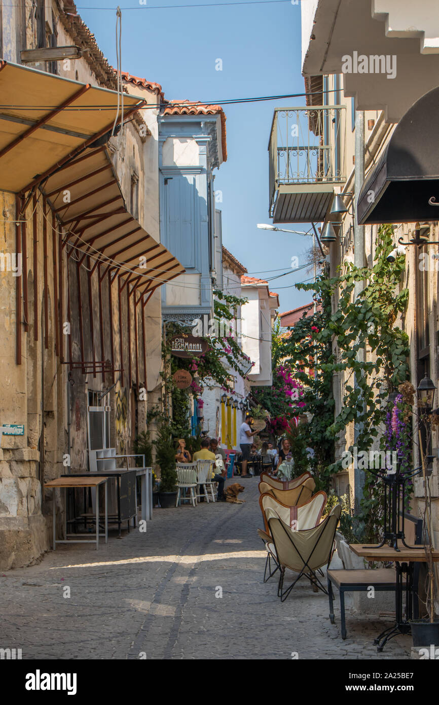 Alacati, Turkey - September 4th 2019: People eating and drinking in ...