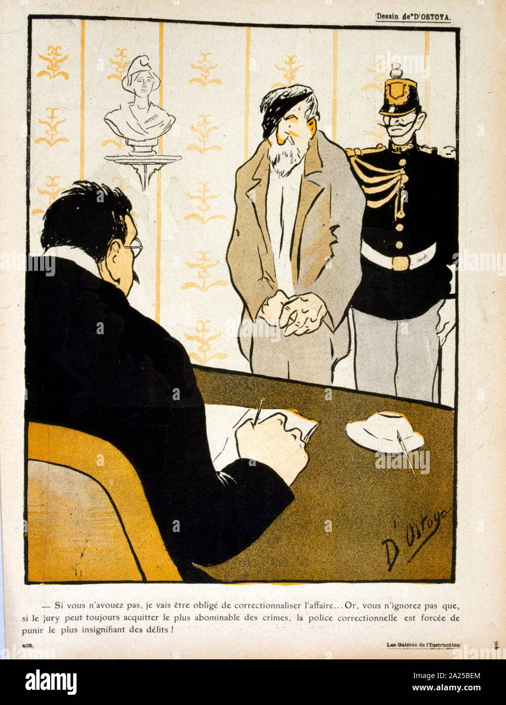 Illustration depicting a French judge applying the full weight of the ...