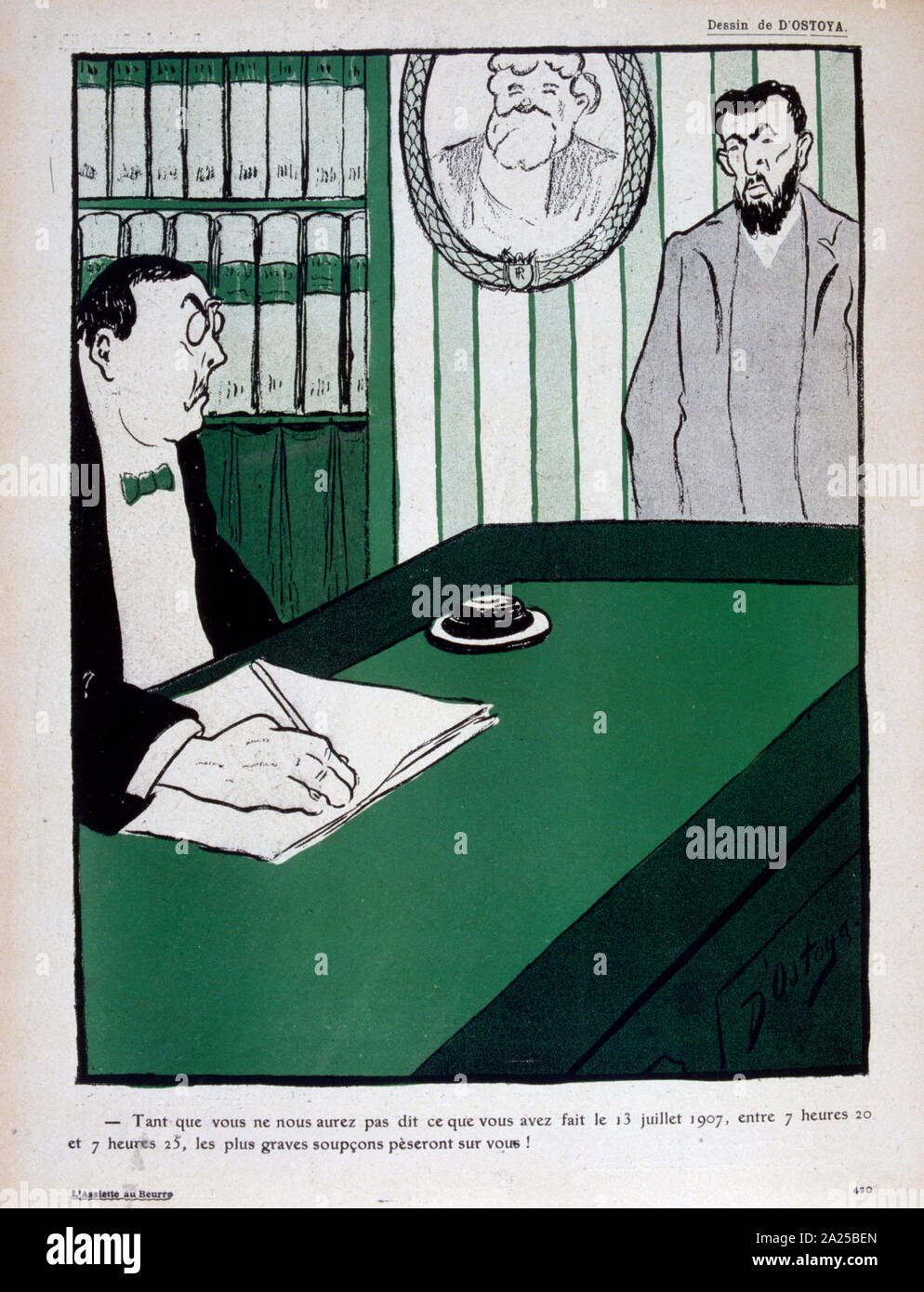 Illustration depicting a French judge applying the full weight of the ...