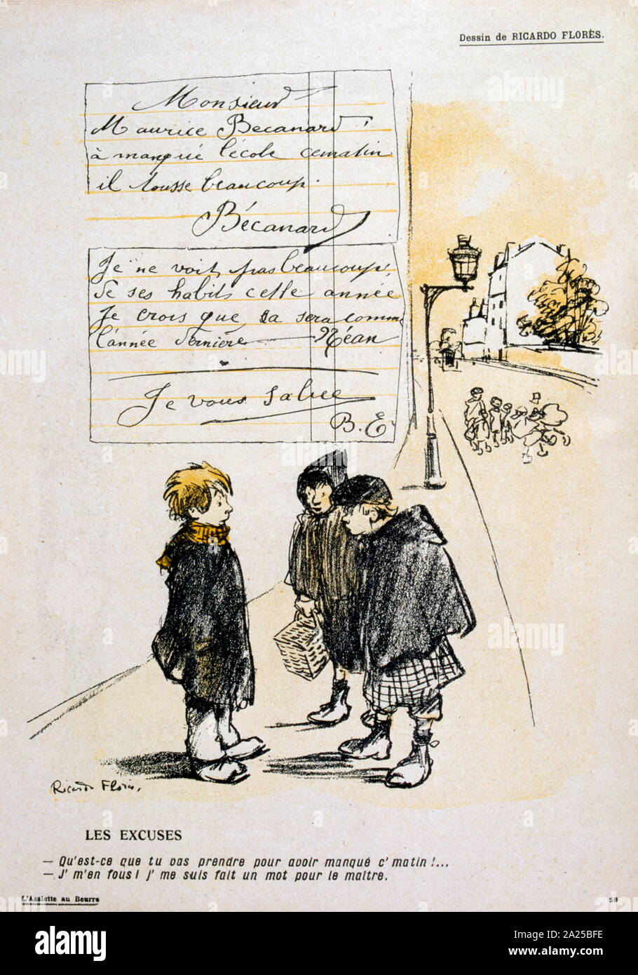 French satirical Illustration, showing children on their way to school ...
