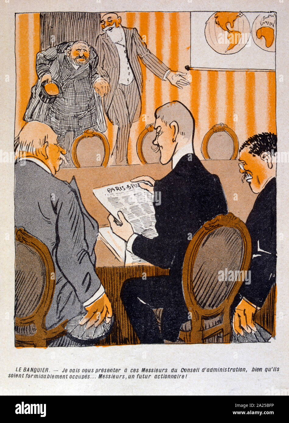 French satirical Illustration, showing business men arriving at the ...