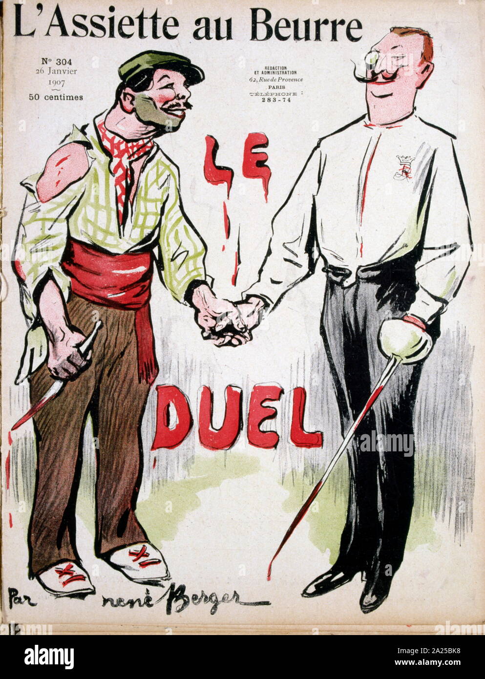 French satirical Illustration, depicting a duel between the ...