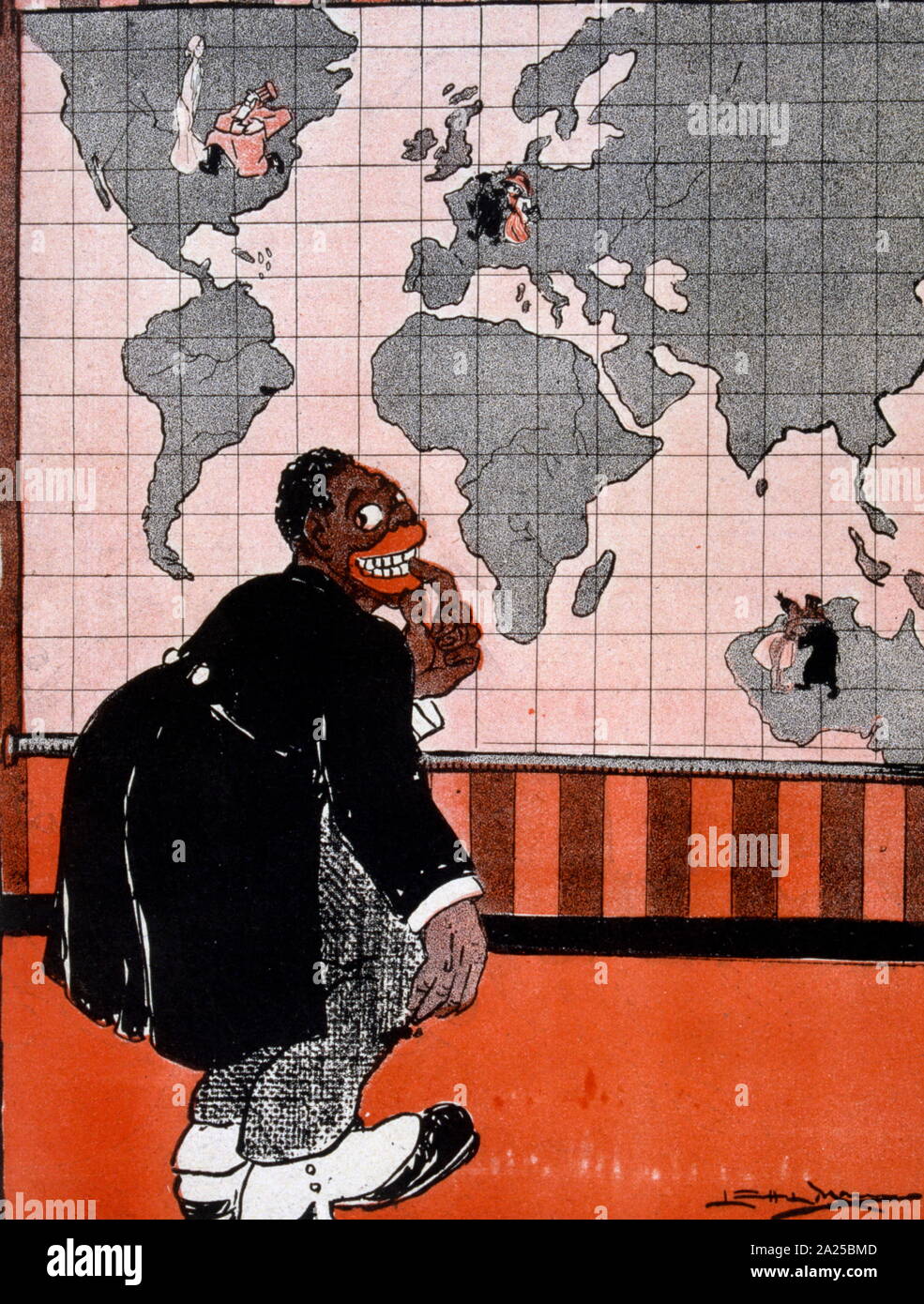 French satirical illustration of a black Frenchman contemplating ...