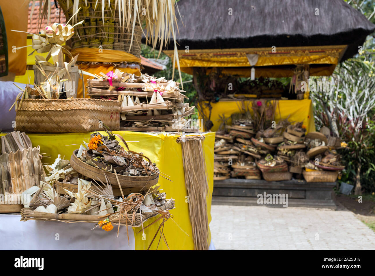 Traditional balinese offerings to Gods burned Indonesia Bali temple ...