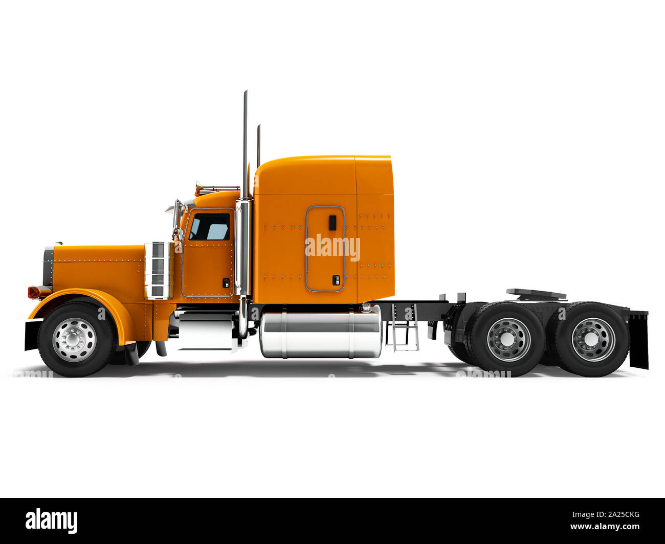 Modern truck tractor for cargo three axle without trailer orange side ...