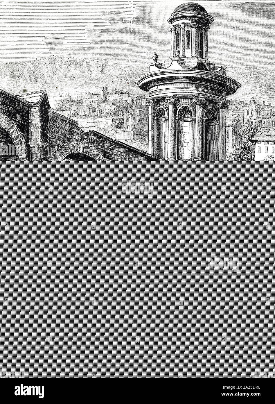 Engraving depicting the remains of the Roman Aqueduct and Castellum at ...