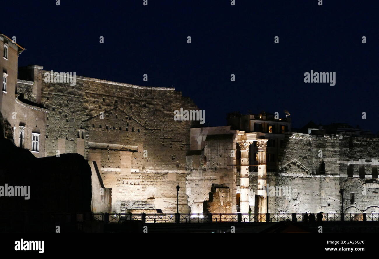 View of the Roman Forum at night. The Roman Forum, also known by its ...