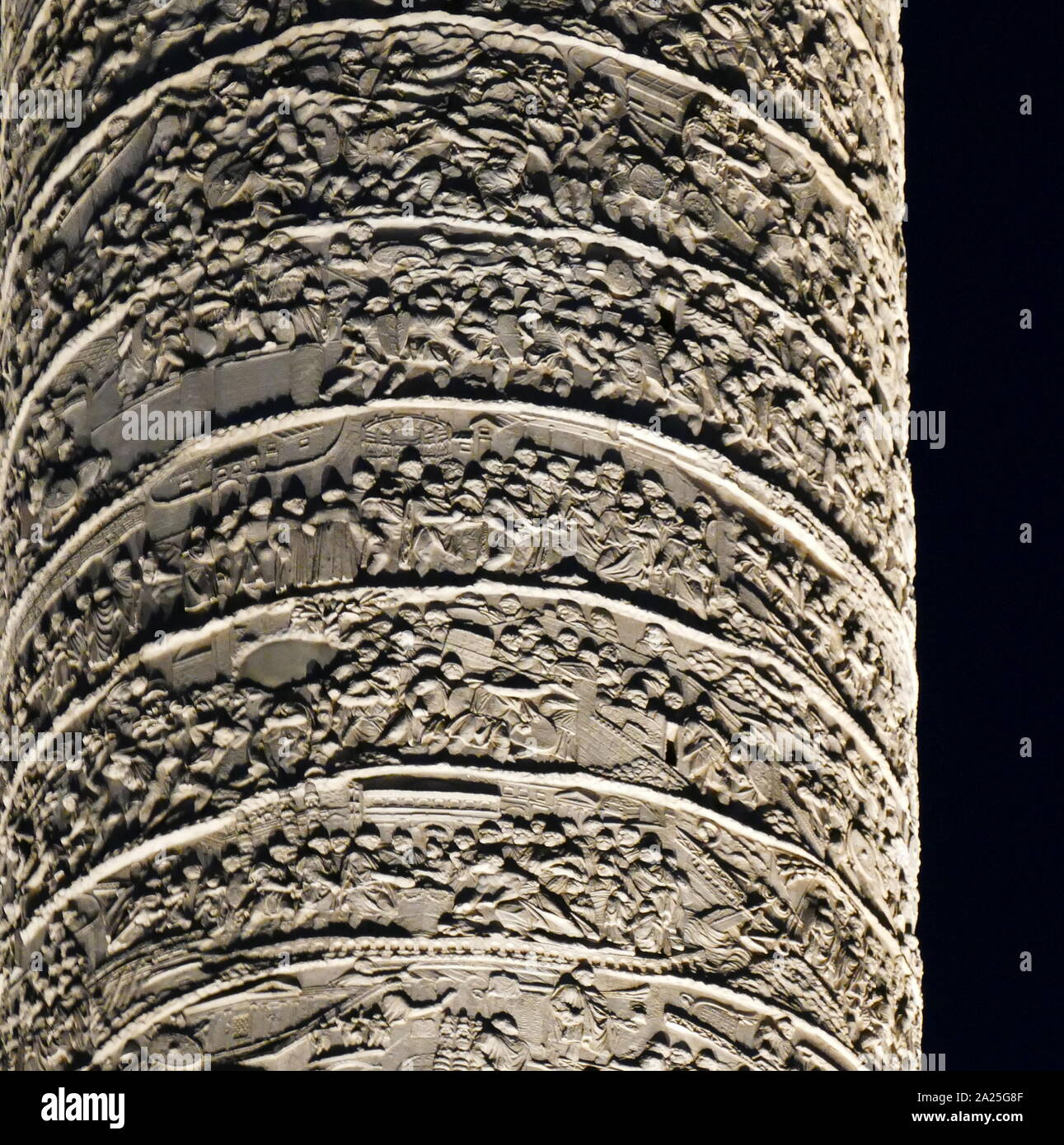 View of Trajan's Column at night. Trajan's Column is a Roman triumphal ...