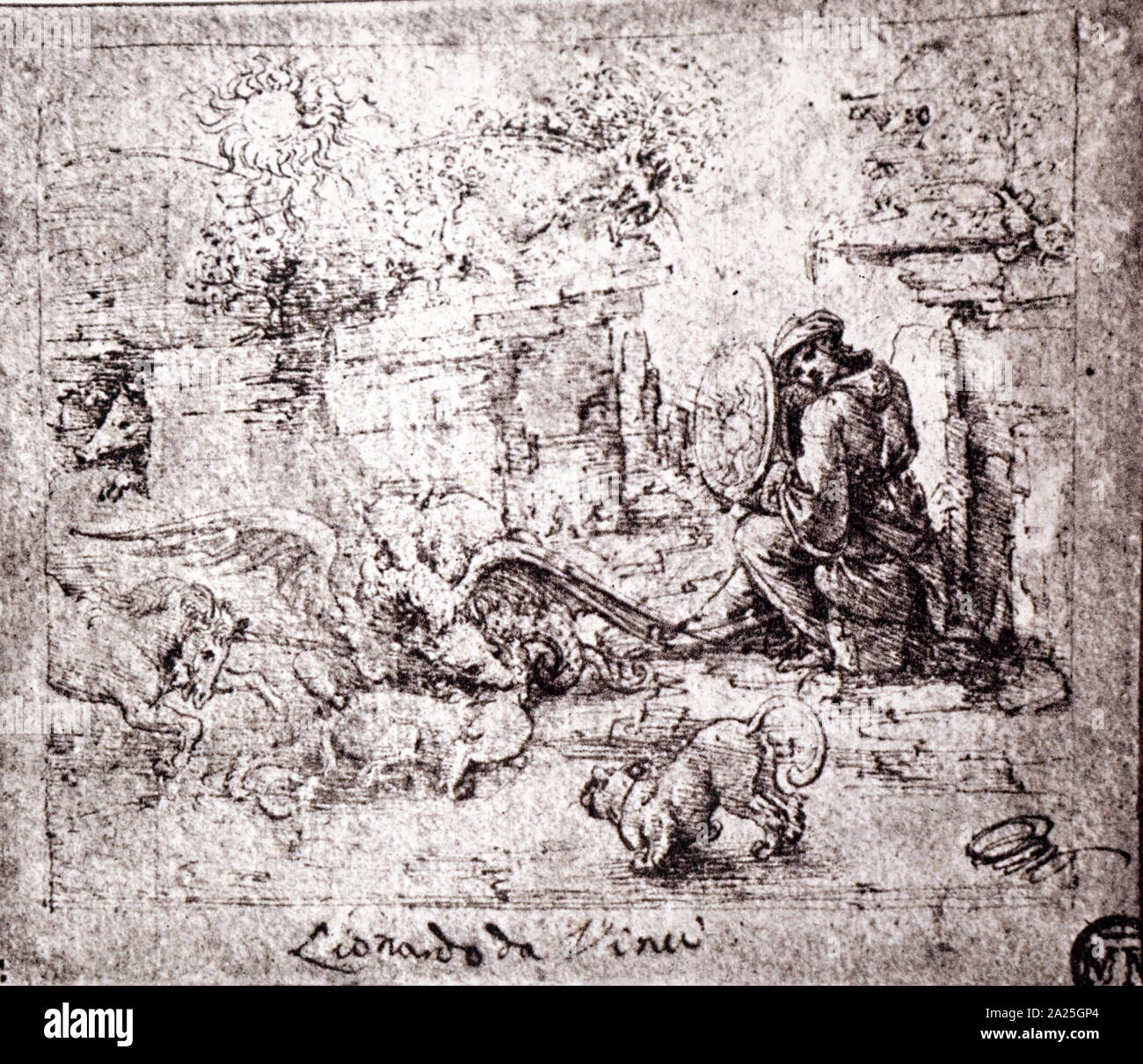 Allegory of the Mirror and the Fighting Animals by Leonardo da Vinci ...