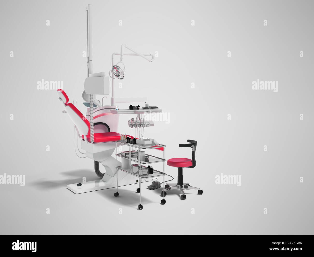Modern dental chair with lighting with tools for drilling white with ...