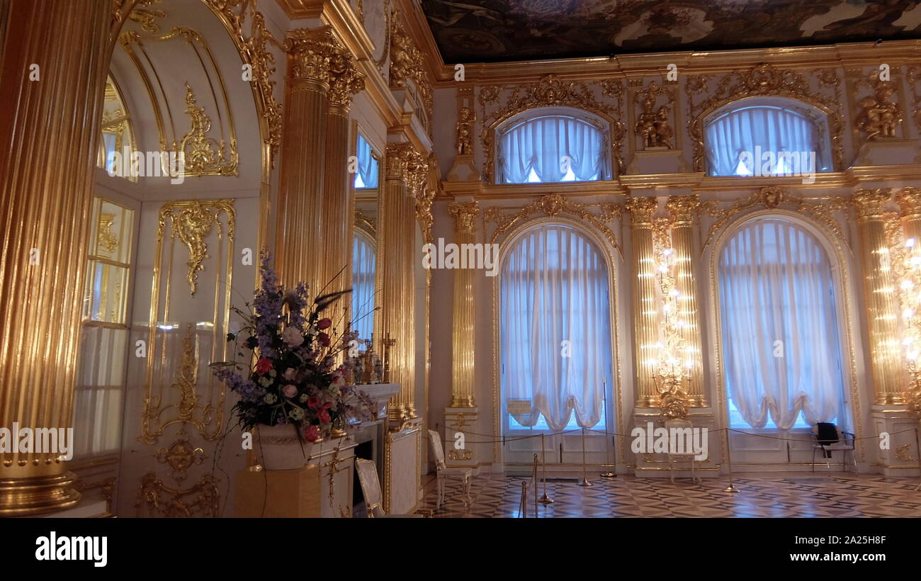 Interior of Catherine Palace, a Rococo palace located in the town of ...