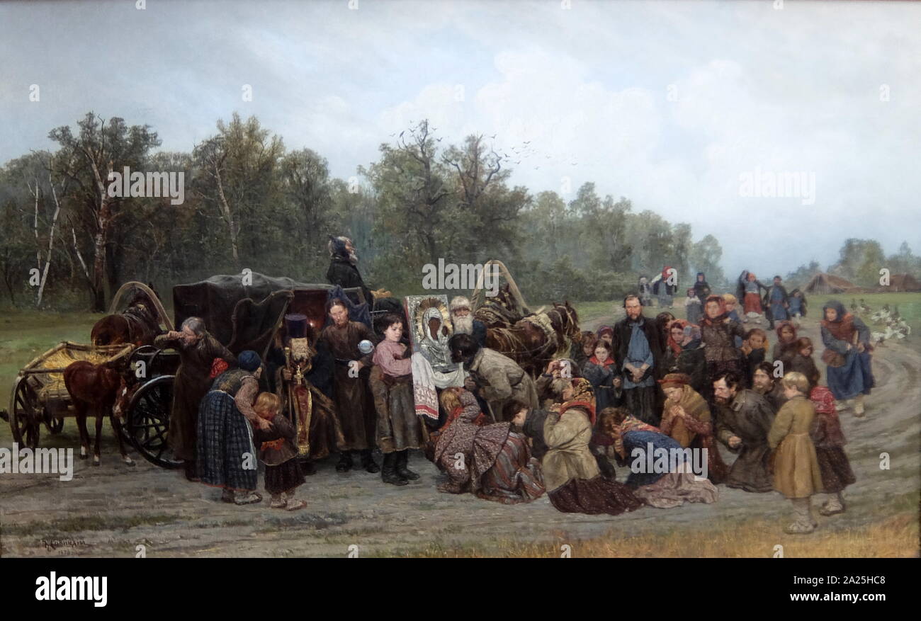 Painting titled 'Greeting the Icon' by Konstantin Savitsky. Konstantin ...