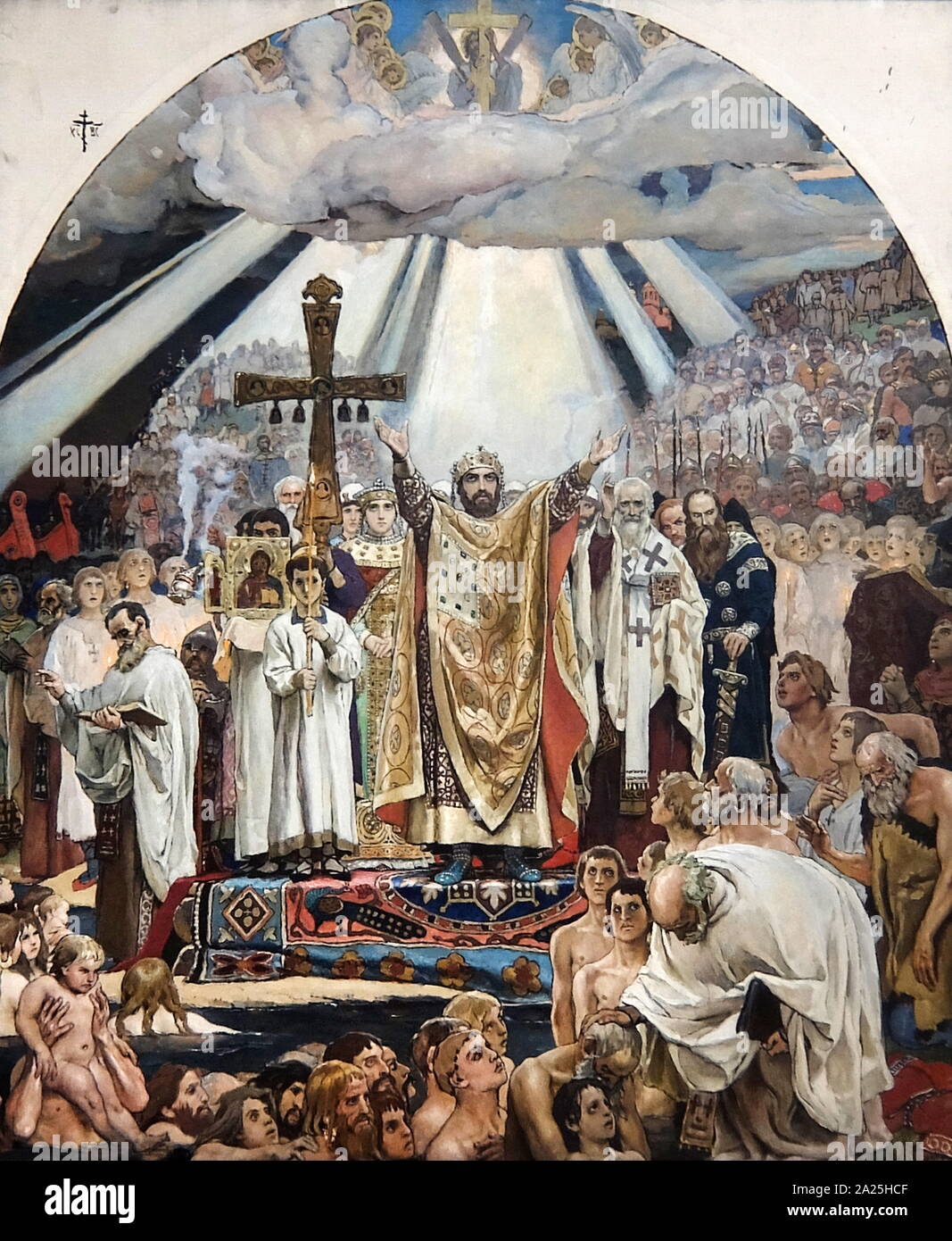 Painting titled 'The Baptism of Rus' by Viktor Vasnetsov. Viktor Mikhaylovich Vasnetsov (1848 ...