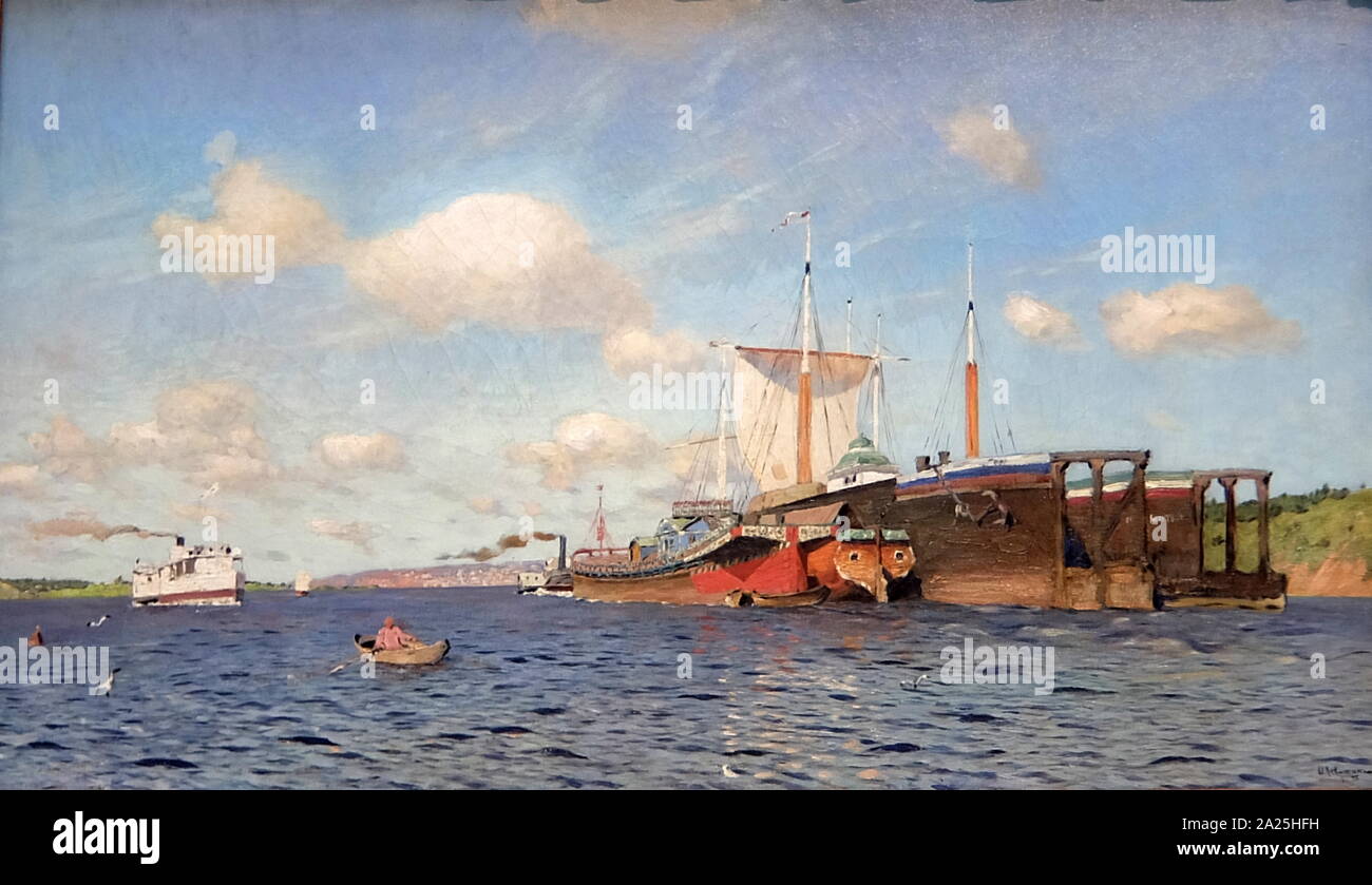 Painting titled 'Bracing Wind. The Volga' by Isaac Levitan. Isaac ...