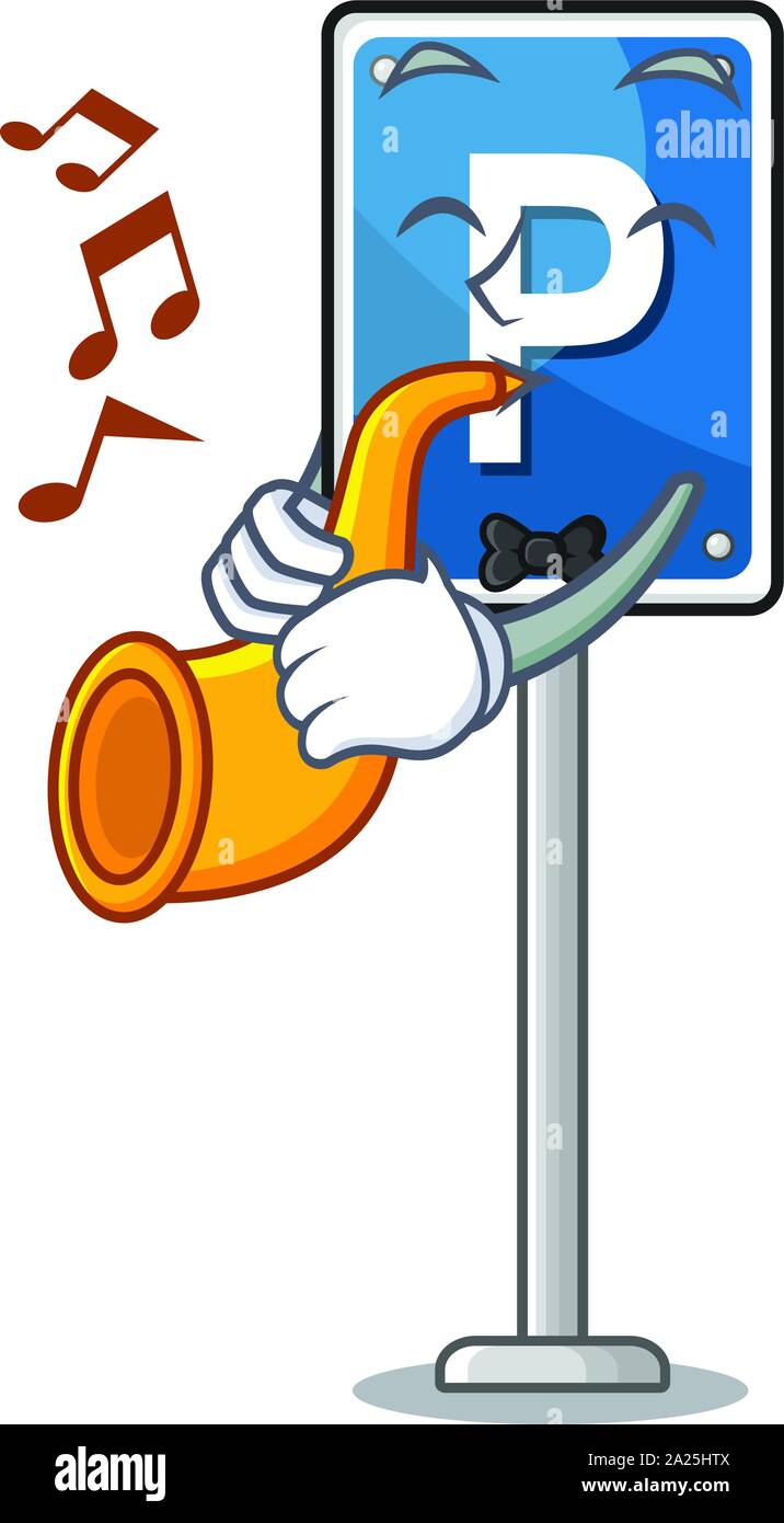 With trumpet parking sign cartoon isolated the mascot Stock Vector ...