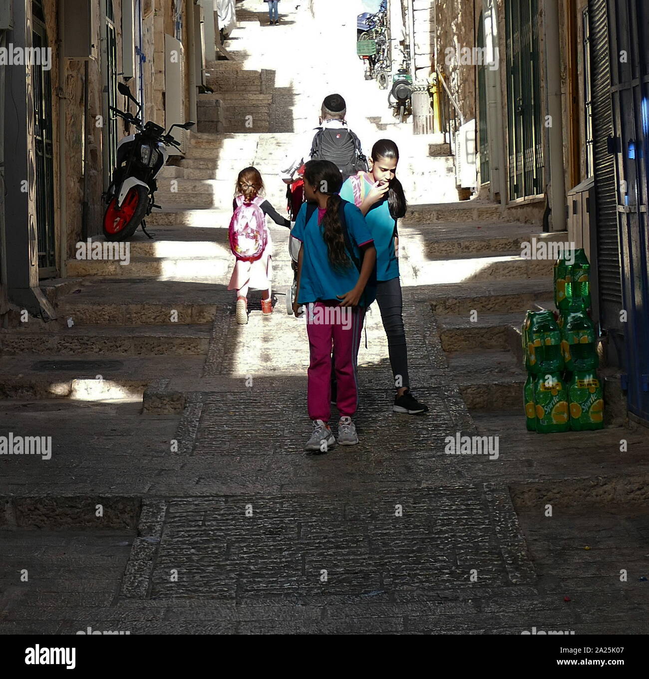 Arab Children going on their way to school in the old city of Jerusalem ...