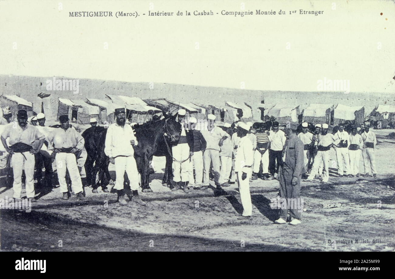 French legionnaire colonial soldiers at a base in Morocco. postcard ...