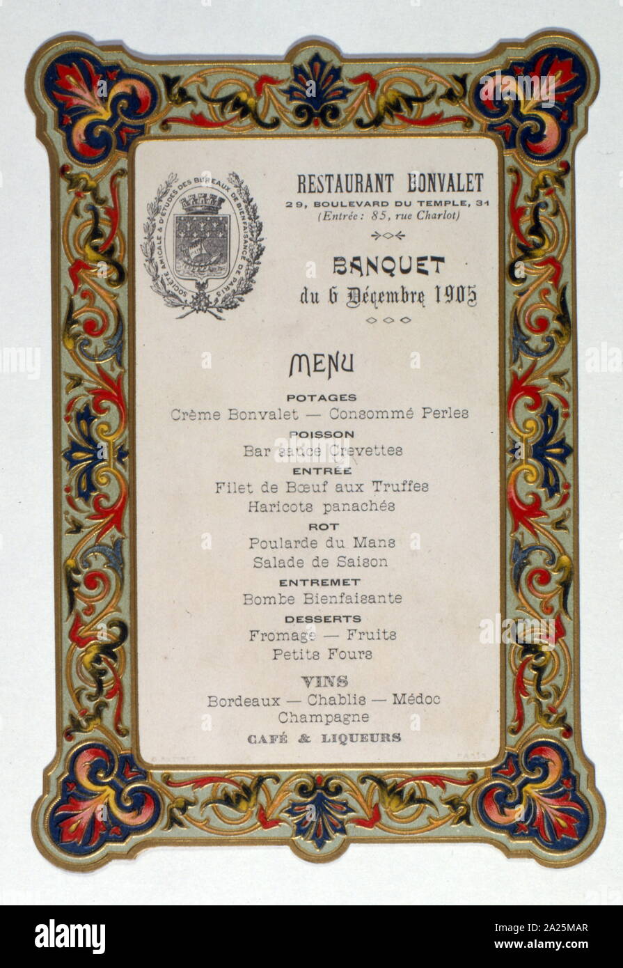 French restaurant menu for a banquet 1895 Stock Photo - Alamy