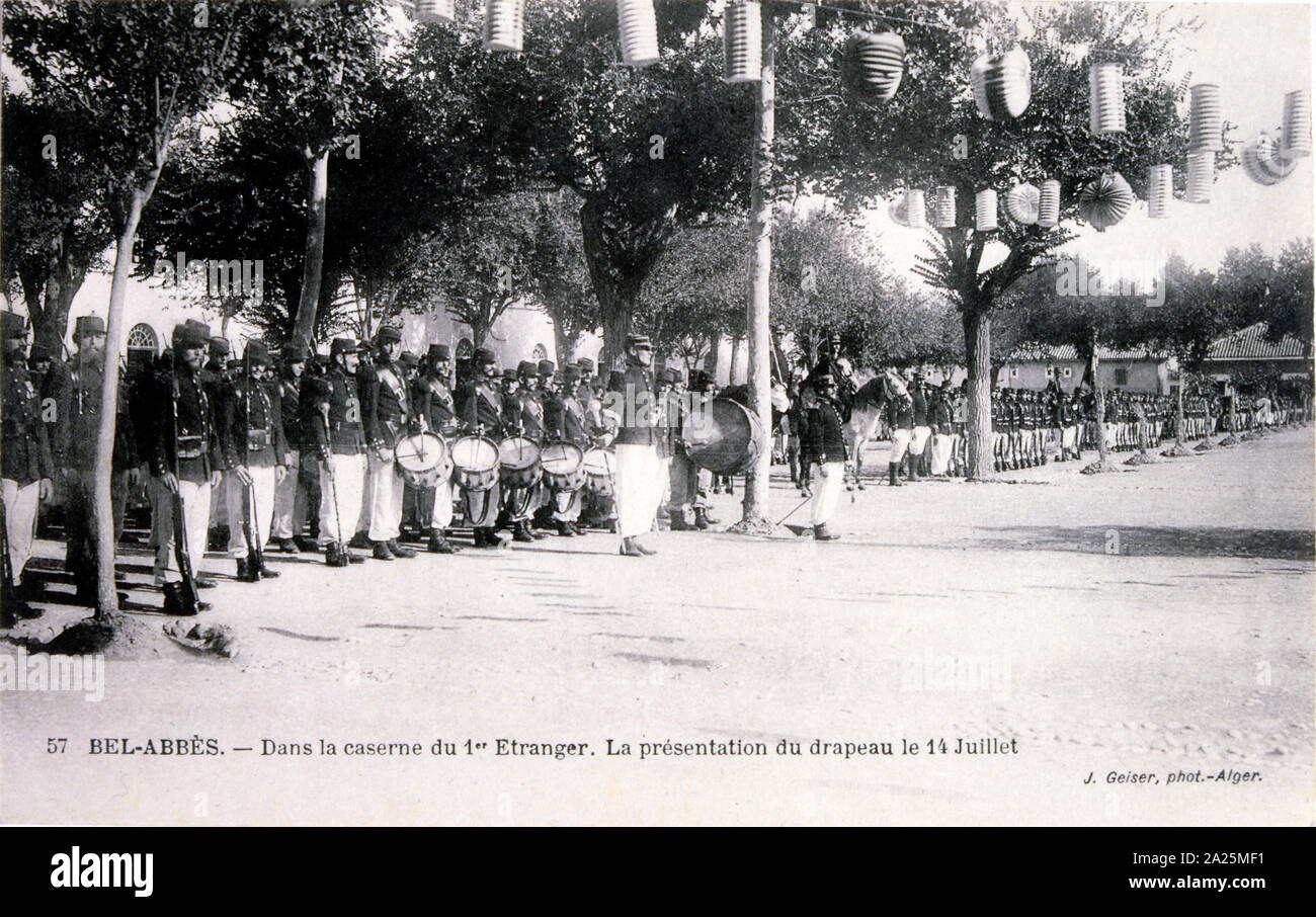 French legionnaire colonial band on parade in Sidi Bel Abbès, Algeria ...