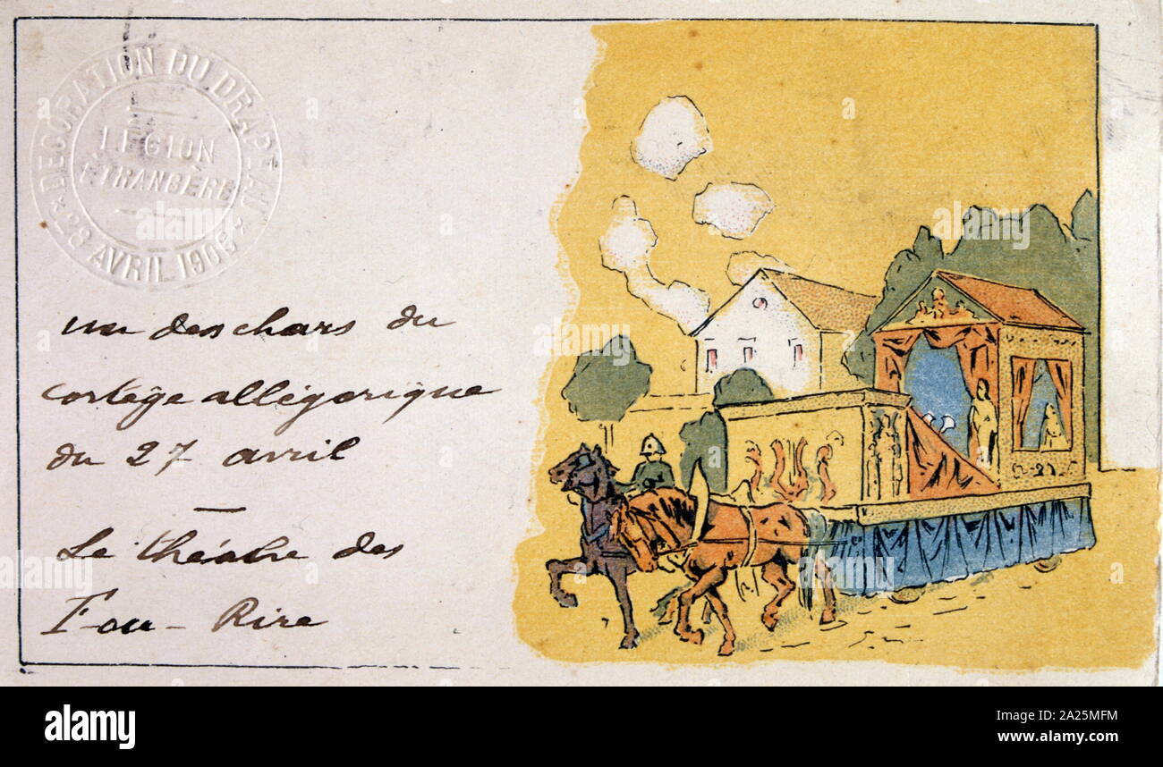 French colonial postcard showing occupying army staging a celebratory ...