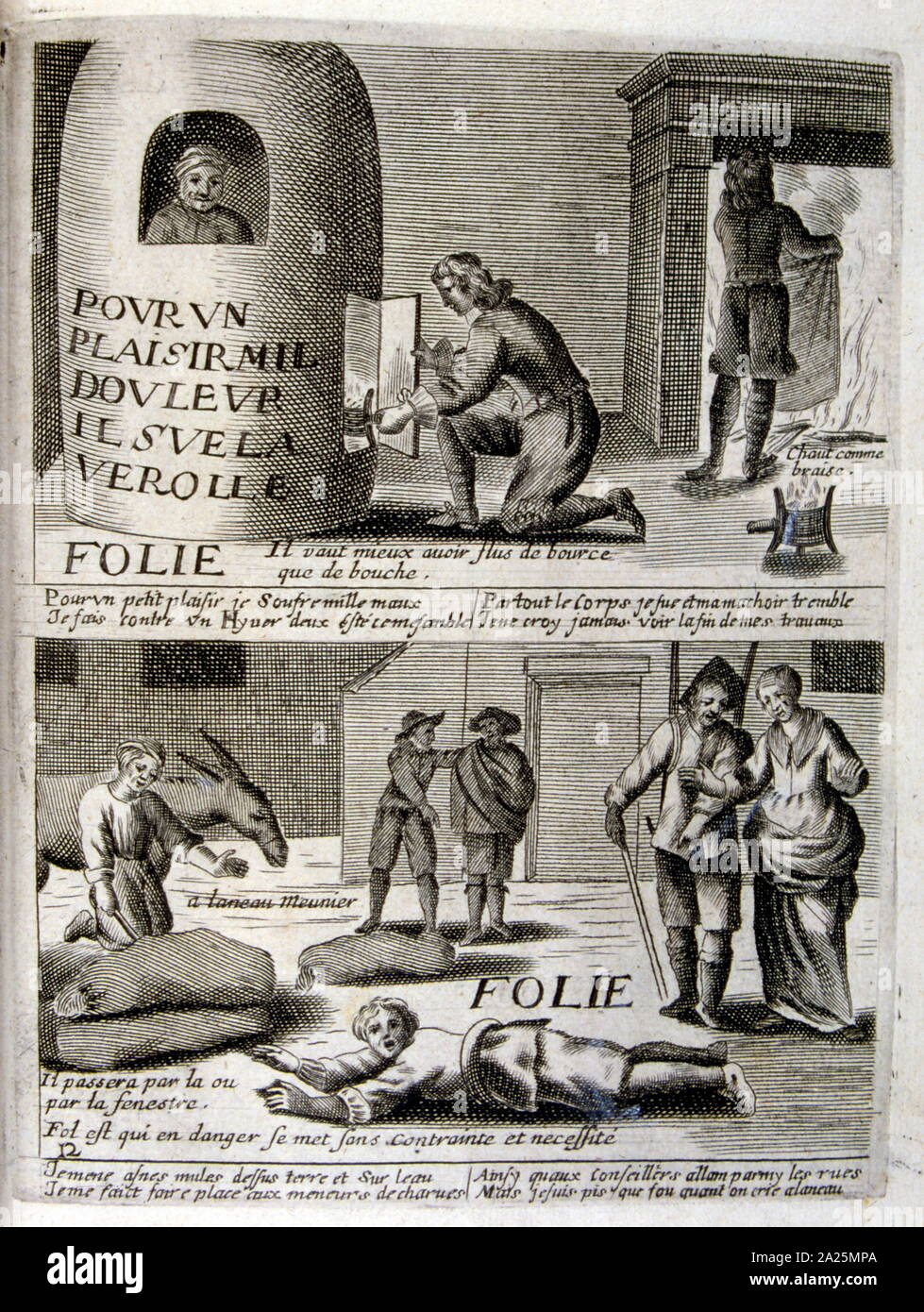 17th century engraved illustration from a collection of proverbs. Paris ...