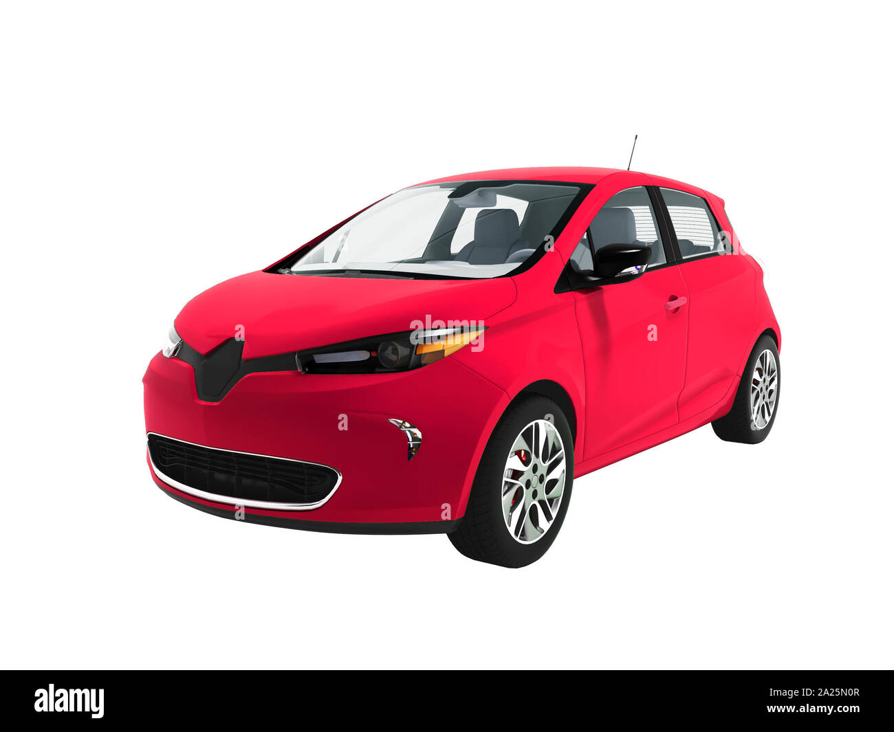 Modern sporty electric car hatchback red for family 3d render on white ...