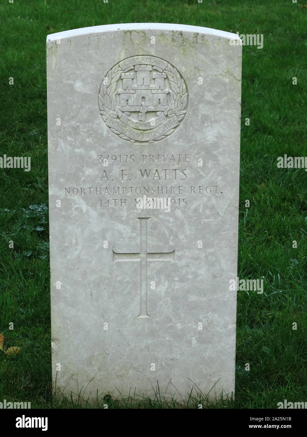 Military gravestone for Private A. E. Watts of the Northamptonshire ...