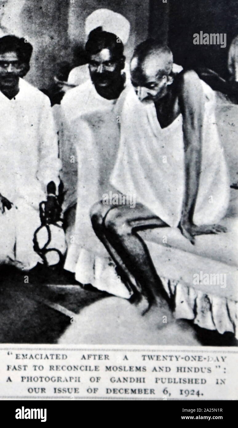 Photograph of Mahatma Gandhi after a twenty-one-day fast. Mohandas ...