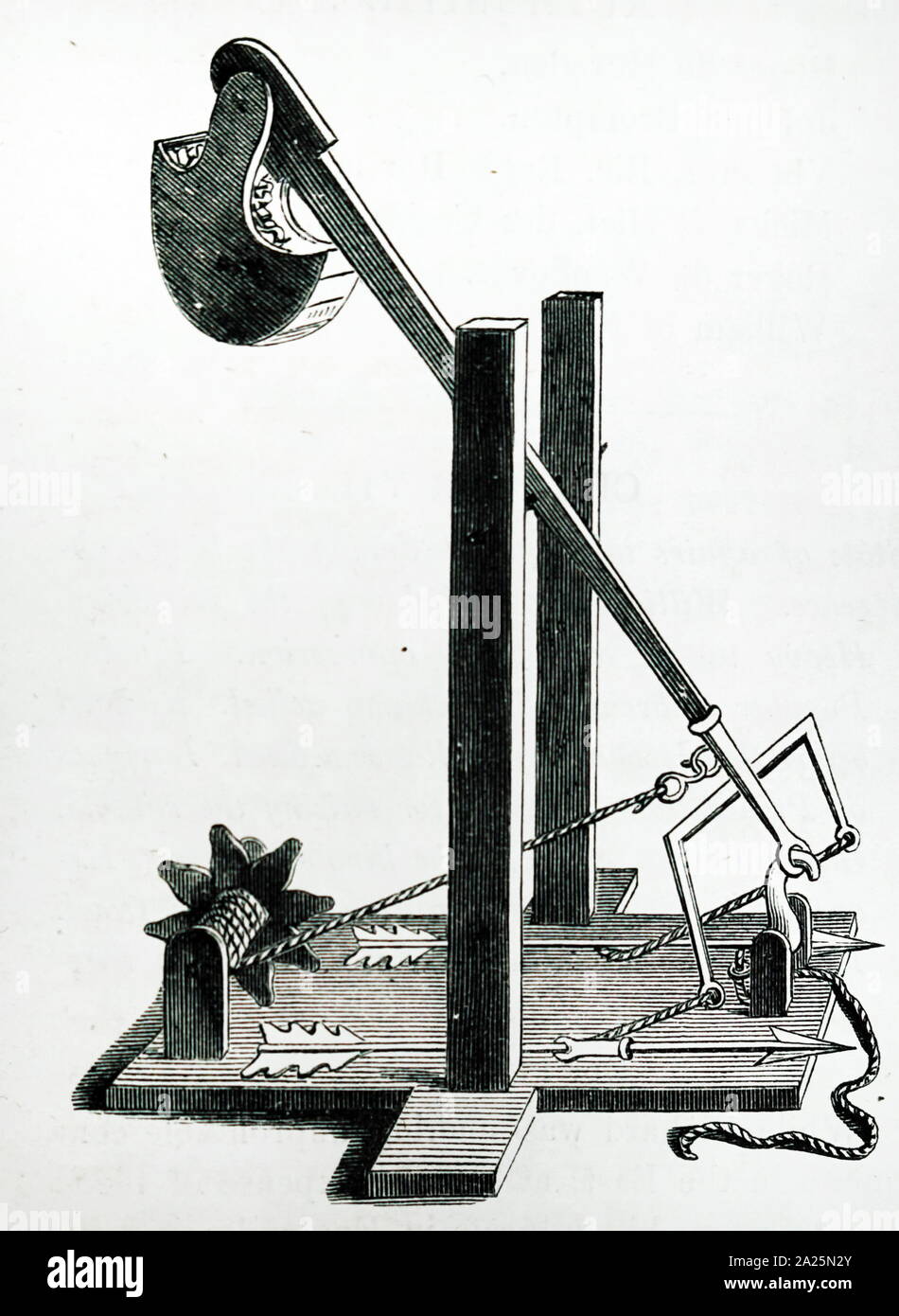 Engraving depicting a machine used for throwing darts and stones Stock ...