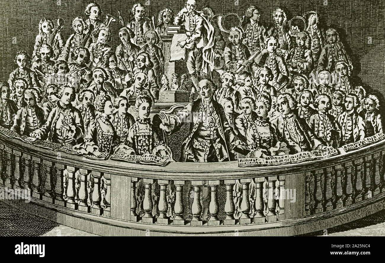 Engraving depicting Mr Garrick reciting the ode in honour of ...