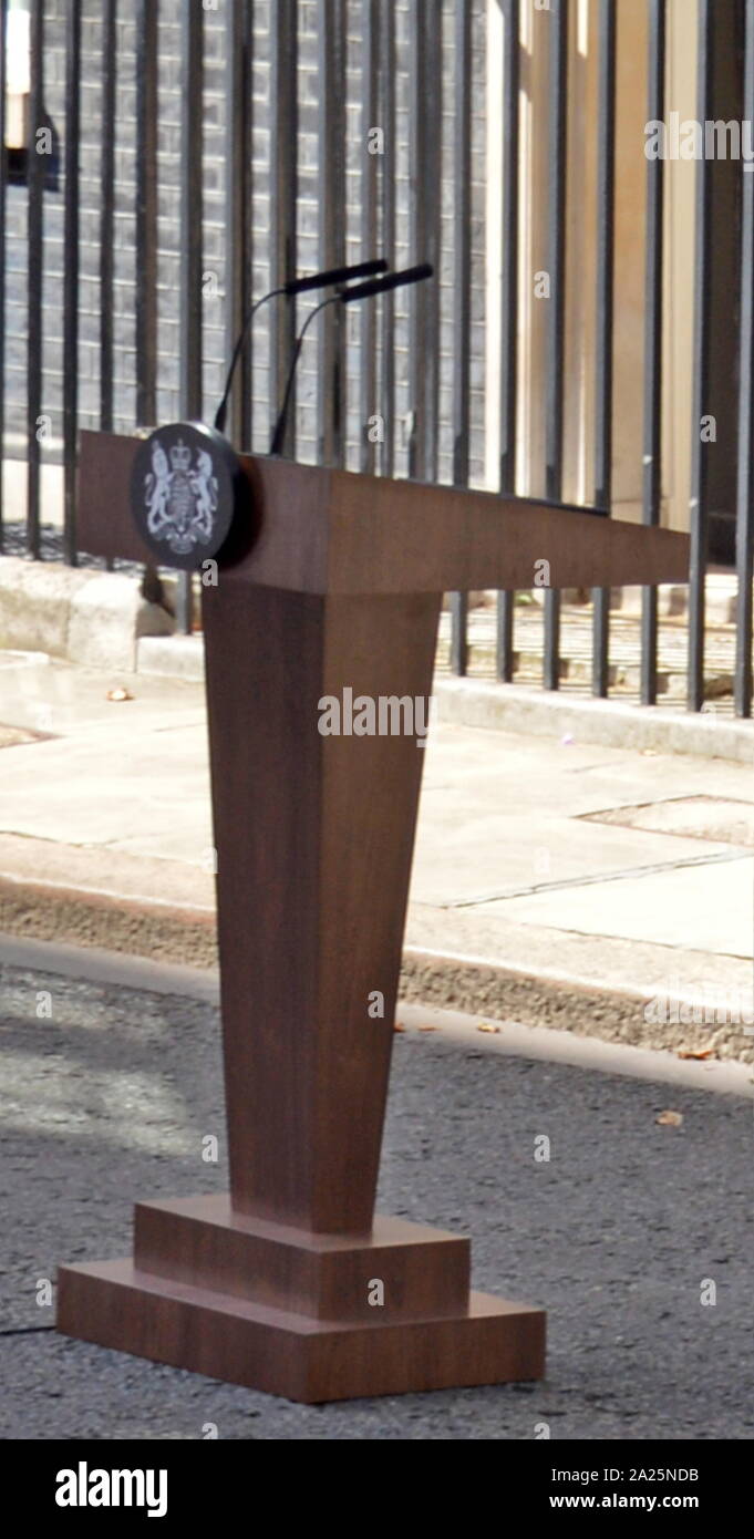 prime Minister's lectern podium, Downing Street, London, wired for a ...
