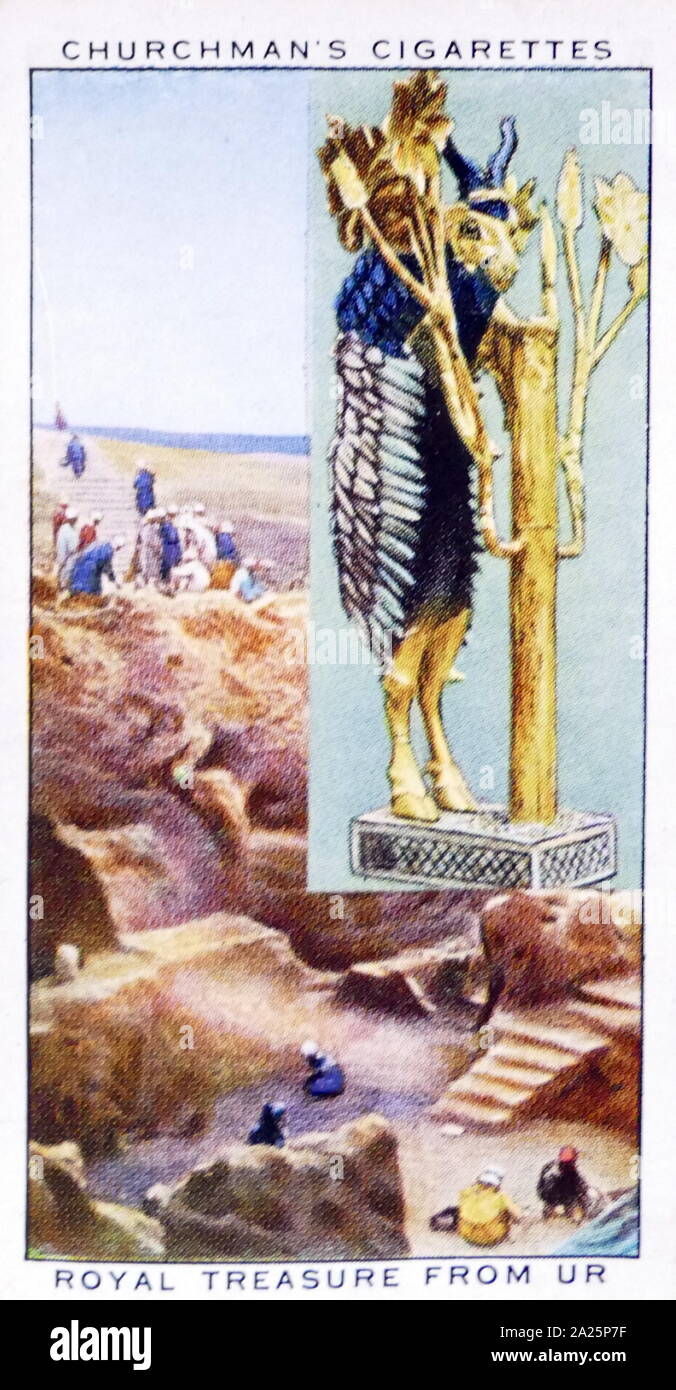 Churchman's cigarette card depicting the royal treasure from ur Stock ...