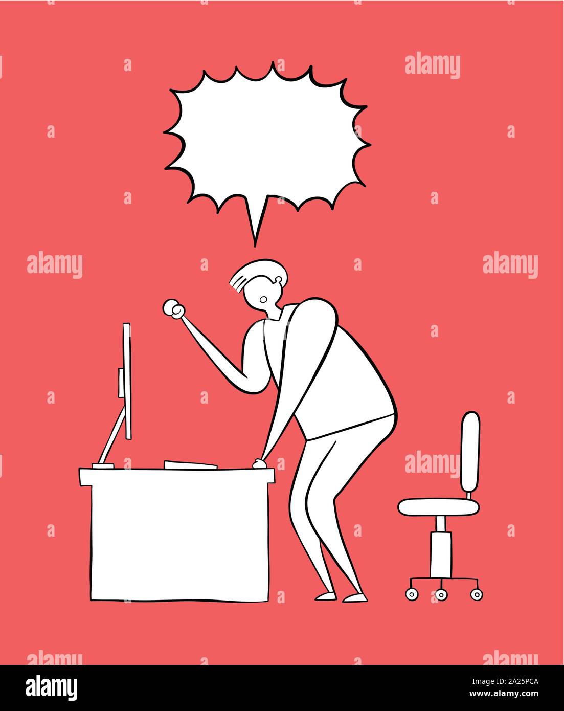 The man is at the computer desk and yelling frustrated. Vector ...