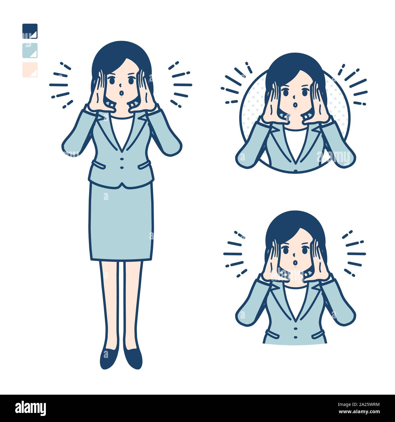 A young Business woman in a suit with Warned loudly images. It's vector ...