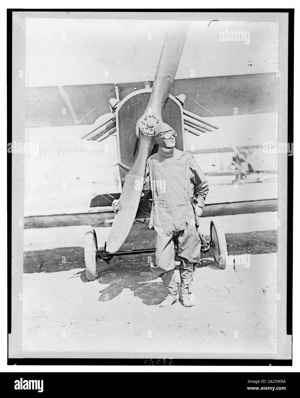 Pilot standing in front of U.S. Army airplane during World War I Stock ...
