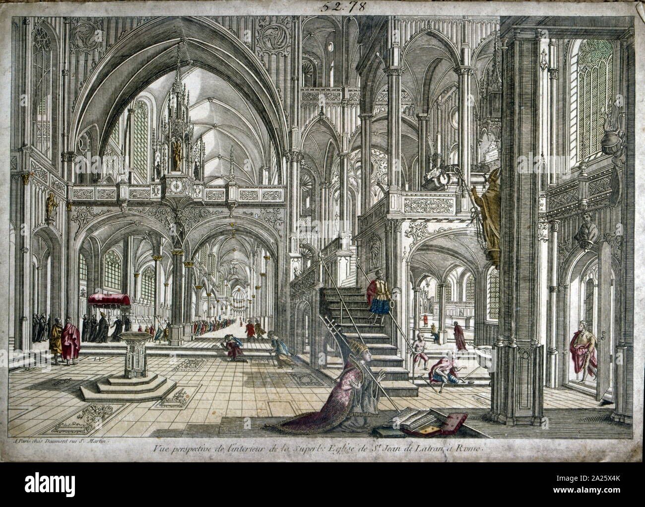 18th century illustration of the interior of St Peter's Basilica in the ...